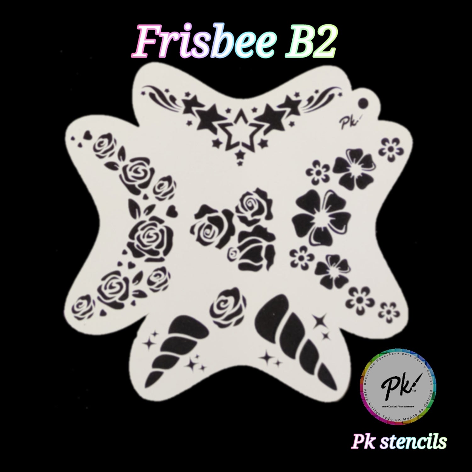 PK Frisbee Stencils - B2 - Floral Unicorn | ClownAntics.com