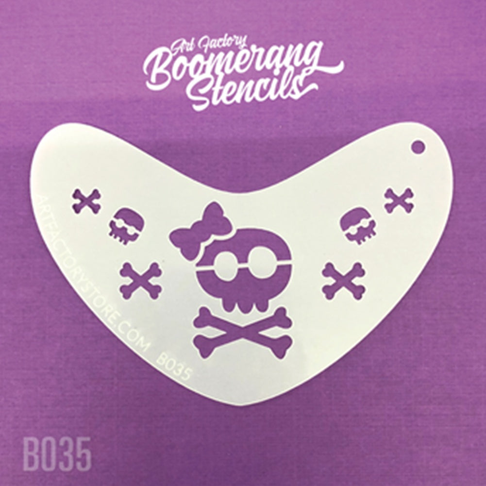 Art Factory Boomerang Stencil - Sugarskull & Crossbones | ClownAntics